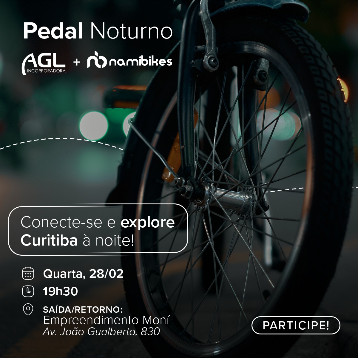 AGL e Nami Bikes promovem pedalada noturna em Curitiba